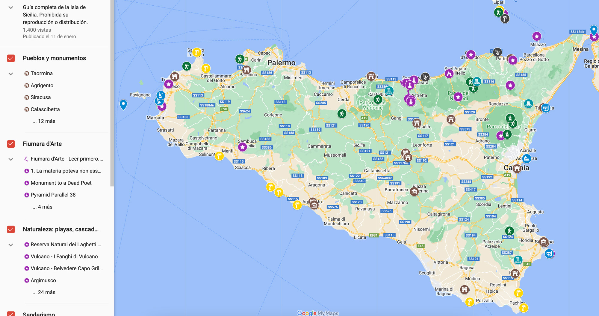 Mapa de Sicilia con más de 50 puntos de interés - aVANtureros